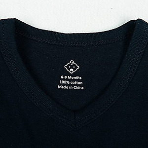 OPAWO Unisex Infant Baby Cotton V-Neck T-Shirts Long Sleeve Blank Tees Shirts 3 Pack for Boys Girls 6-24 Months(Black,18-24 Months)