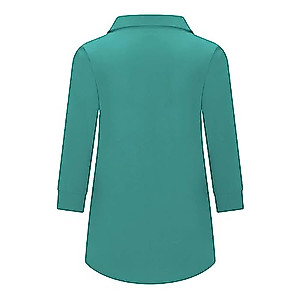 Trendy Tops for Women 2023 V-Neck Stripes Color Block Casual Lapel Tshirts 3/4 Length Sleeve Solid Loose Fit Blouse