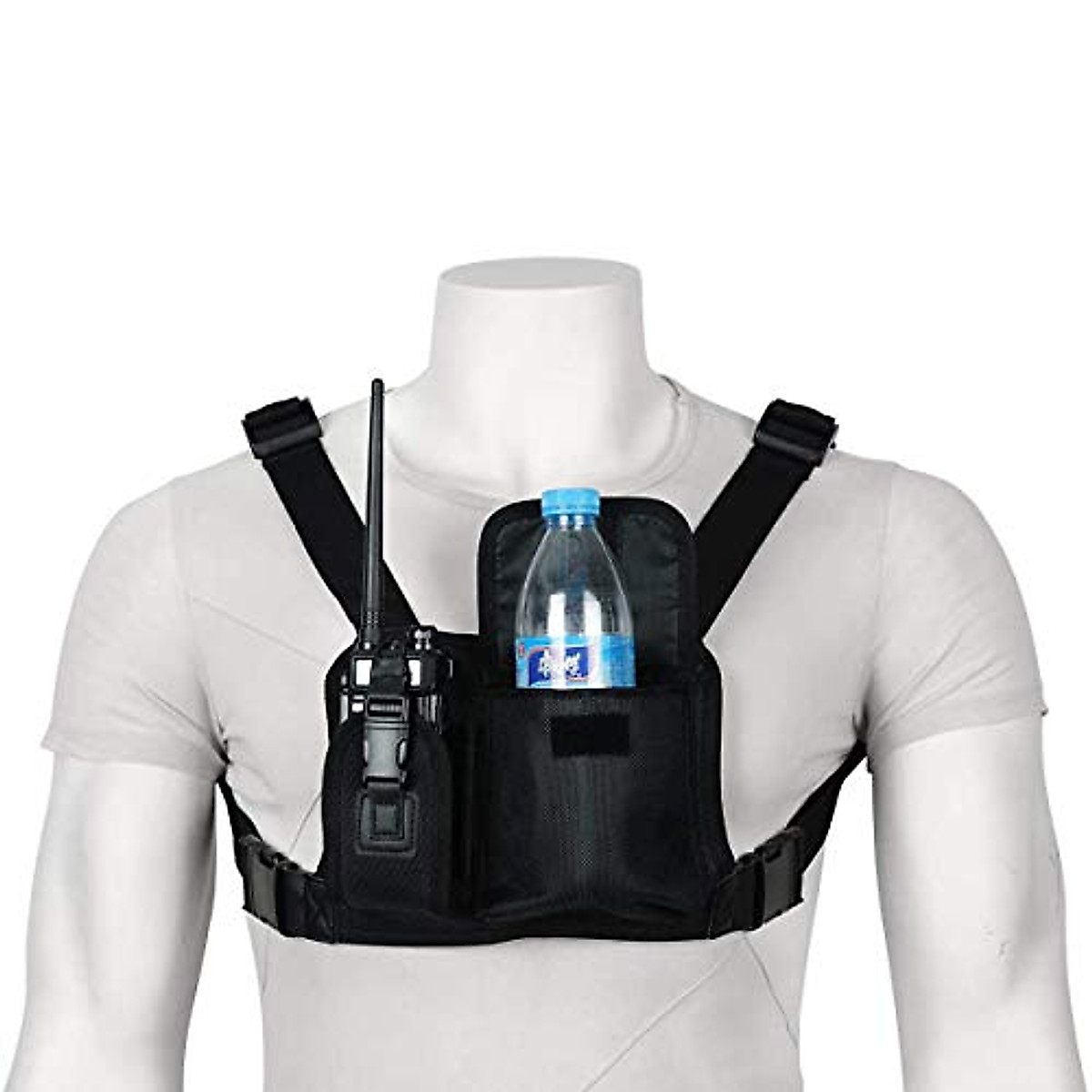 ABBREE Chest Harness Front Pack Pouch Holster Vest Rig Carry Case for Baofeng UV-5R UV-82 TYT Ham Two Way Radio Walkie Talkie (Rescue Essentials) (Leather Black)