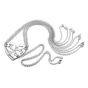 Jovivi Silver Tone Alloy BFF Necklace Best Friends Forever and Ever Heart Puzzle Piece Matching Necklaces Set of 5