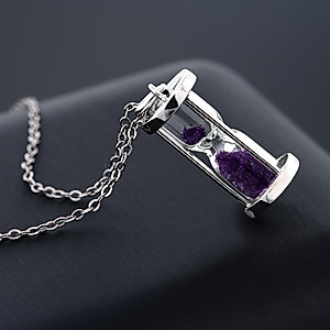 Gem Stone King 925 Sterling Silver Diamond & Gemstone Birthstone Dust Hourglass Necklace For Women With 18 Inch Silver Chain - Purple