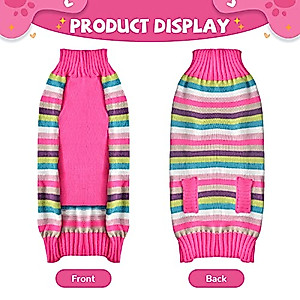 XGDMEIL Dog Sweater Pet Clothes Cute Funny Striped Puppy Turtleneck Sweater Holiday Costumes Soft Warm Kitten Dog Knitwear Vest Cold Weather Outfits for Small Medium Large Dogs Cats(Rose Red,XS)