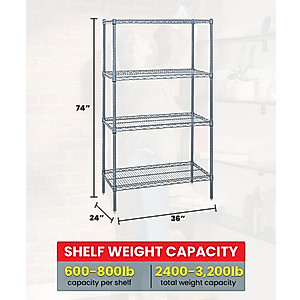 Quantum Storage Systems WR74-2436GY Wire Shelving 4 Shelf Wire Starter Units, 24" x 36" x 74", Gray Epoxy
