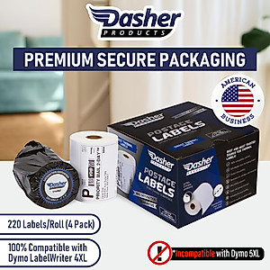 Dasher Products Shipping Labels Compatible with Dymo LabelWriter 4XL 1744907 4x6 Thermal Postage Labels, Water & Grease Resistant, Ultra Strong Adhesive, Perforated, BPA Free, 220 Labels/Roll (4 Pack)