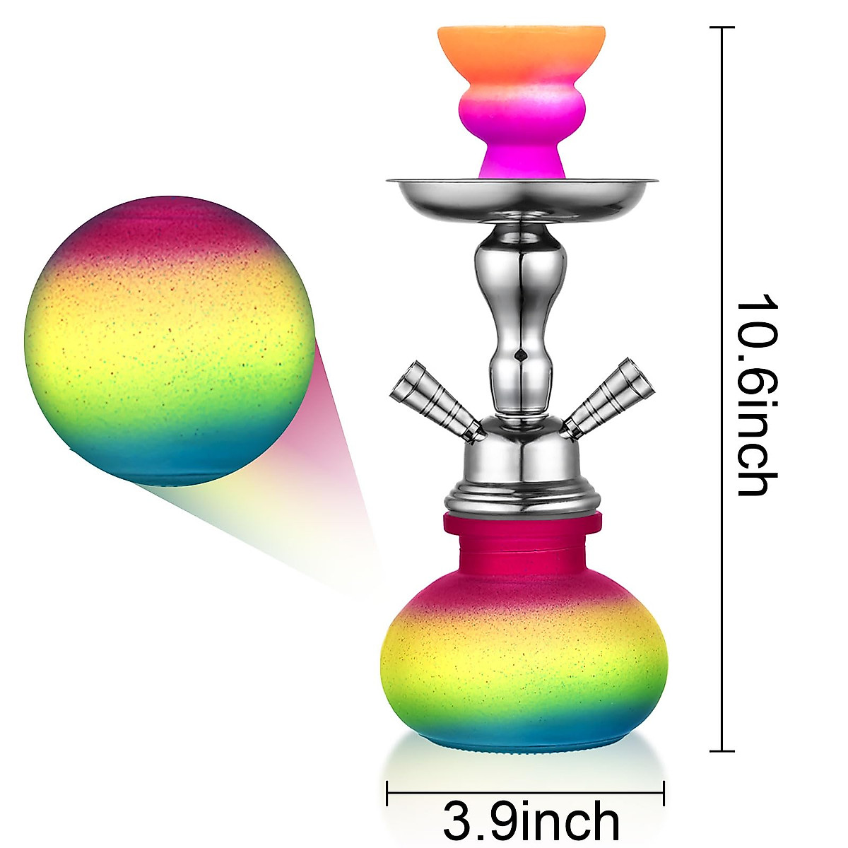 2 Hose Hookah Set 11'' Small Shisha Hookah Set With Mini Pumpkin Glass Vase, Ceramic Bowl, Leather Hose, Coal Tong, Hookah Foil, Disposable Tips (Colorful)