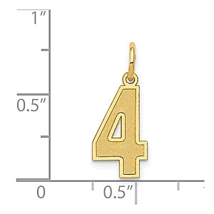 Solid 14k Yellow Gold Medium Number 4 Charm Brushed Matte Finish Pendant - 20mm x 8mm