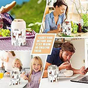 JUNZAN Christmas Spruces Deer Kids Womens Insulated Food Jar Containers with Spoon 17oz/500ml Containers With Lids Stainless Steel Vacuum Leak Proof Lunch Container for Keep Food Hot