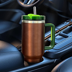 AGH 2 Pack 40 oz Sublimation Rose Gold Tumbler with Black Green Handle and Stainless Steel Straw, Insulated Double Wall Vacuum Reusable Cups with Green Leakproof Lid