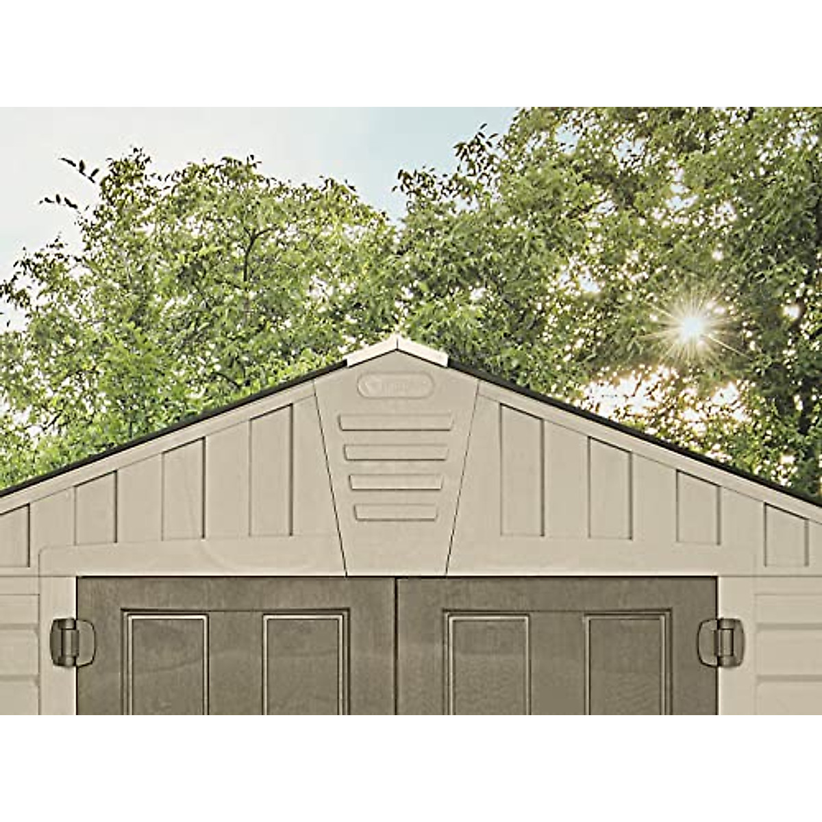 Keter Stronghold 10x8 Large Resin Outdoor Shed for Patio Furniture, Lawn Mower, and Bike Storage, Taupe