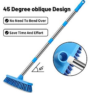MEIBEI Floor Scrub Brush with Adjustable Long Handle-57 inch, Stiff Bristle Grout Brush Tub and Tile Brush for Cleaning Bathroom, Patio, Kitchen, Wall and Deck