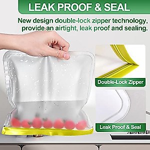 Reusable Food Storage Bags, 6 Pack Reusable Gallon Bags Seal & Leak Proof, BPA Free Reusable Freezer Bags for Travel, Marinate Meats, Fruit or food Storage