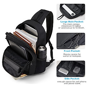 OIWAS Sling Bag For Men Fit 12.9 Inch Tablet Lightweight One Strap Backpack Black Business Crossbody Bag Travel Hiking Shoulder Bag Waterproof Cycling Chest Bag