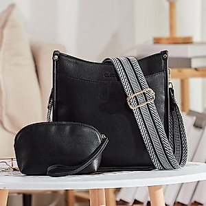 CLUCI Crossbody Bag Purse for Women 2Pcs Leather Hobo Handbag Wallet Set With 2Adjustable Guitar Strap Shoulder Handbag