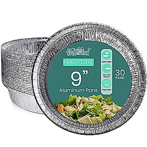 FUNSTITUTION Round Disposable Baking Pans (30 Pack) - 9 Inch Cake Pan - Aluminum Baking Pans For Baking, Grilling, Cooking, Storing, Prepping - Pie Tins