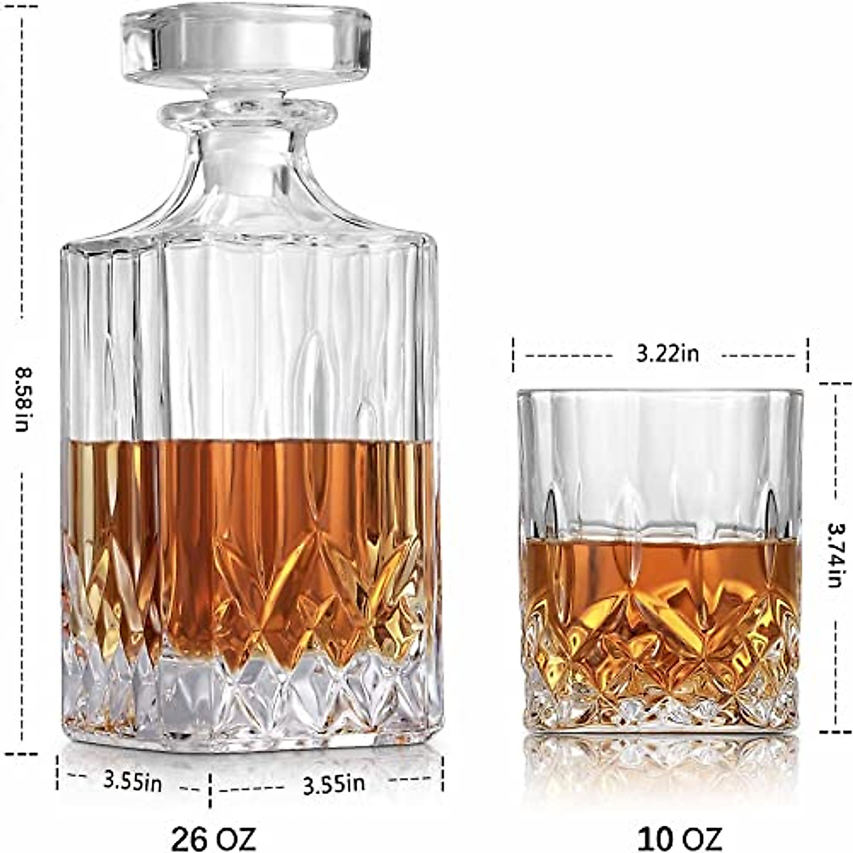 WODEXINGKO Whiskey Decanter Sets for Men, Classic Whiskey Decanter Set with Glasses, Liquor decanter for Bourbon, Scotch, Vodka - Whiskey gifts for men. Bourbon gifts for men. Transparent