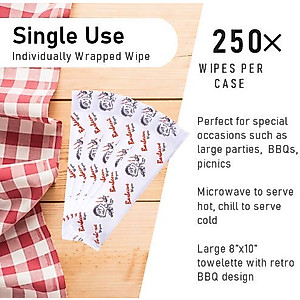 Diamond Wipes Pre-moistened Hand Wipes - “BBQ and Grill” Logo 10x8” Extra Thick Pack of 250 Individually Wrapped Wet Wipes For Cookouts, BBQs, Catering