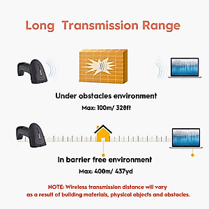 NADAMOO Wireless Barcode Scanner with USB Cradle Charging Base 328Ft Long Transmission Handheld 1D Cordless Laser Barcode Reader Portable Bar Code Scanning for Retail Supermaket Warehouse
