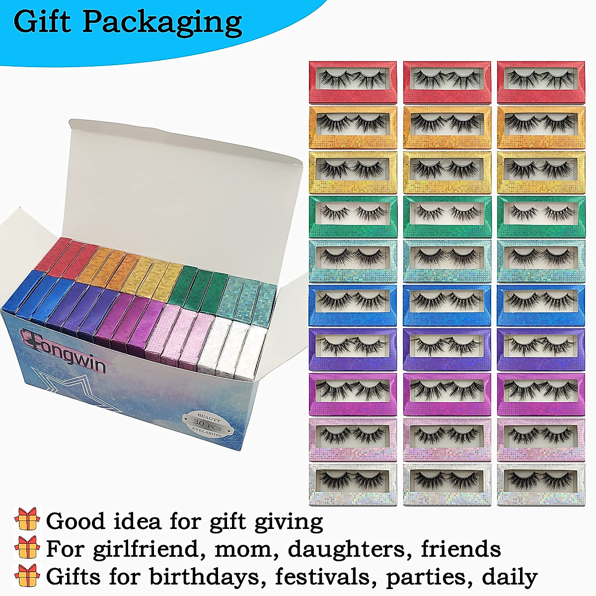 Wholesale lashes, Faux Mink lashes bulk, 30 pair 10 Styles Lashes with lash brush, 15-22mm Fake Lashes, Fluffy Wispy Natural Volume Lashes, Handmade Reusable Soft lashes, Lashes Bulk