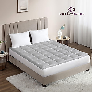 CirclesHome Mattress Pad - Queen Size Mattress Topper with Anti-Slip Anchors - 100% Cotton Filled with Alternative Down Filling - Soft Feel, Comfortable, Breatheable, and Assists with Back Relief