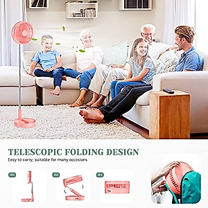 Foldable Table Floor Standing Fan, 7.8" Portable Standing Fan, 7200mAh USB Rechargeable Foldaway Desk Fan Portable Telescopic Pedestal Fan with Height Adjustable 4 Speeds, for Home Office Outdoors