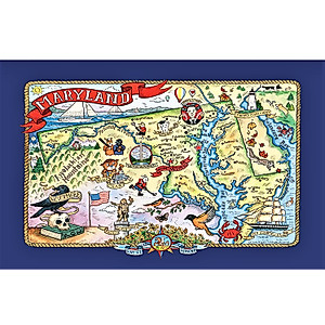 Kay Dee Maryland Tea Towel Adventure Destinations Vacation Souvenir Pictorial Poster Style Map Kitchen Towel Multicolor 18 in x 28 in