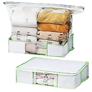 TAILI Under Bed Storage Container with Space saver bags, Large Capacity Foldable Clothing Storage Containers for Jackets Suits Coats Sweater with Clear Window and Reinforced Handle