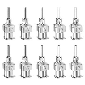 HARFINGTON 10pcs 17Gauge Stainless Steel Dispensing Needles, 1/4" All Metal Glue Needle Tube Blunt Tips Luer Lock for Thick Liquids, Ink, Glue, Lab Use