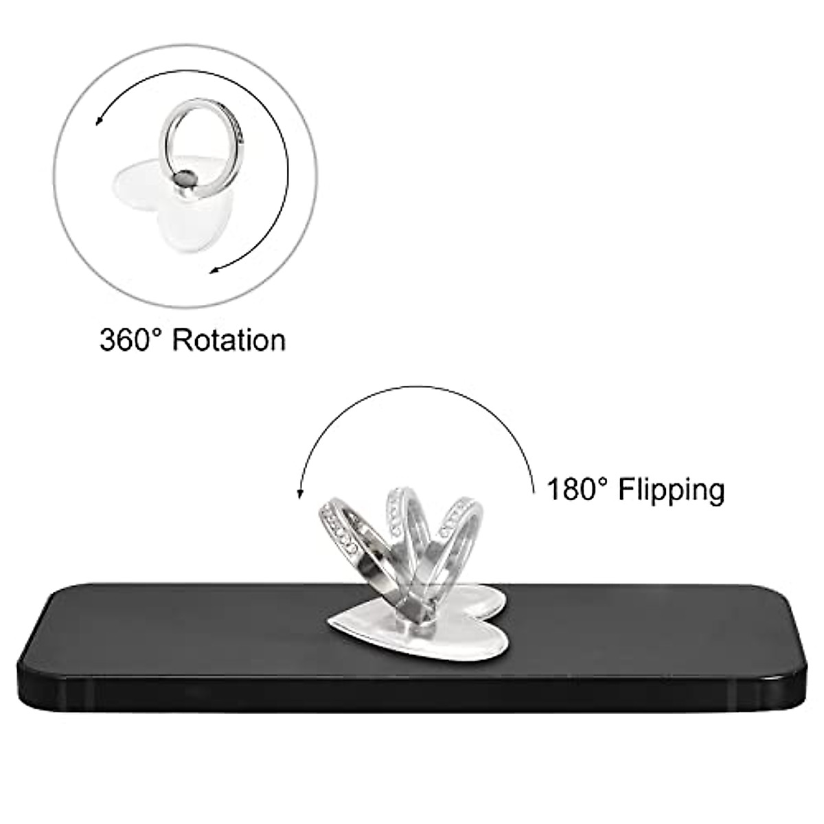 uxcell Transparent Phone Ring Holder, Diamond Clear Finger Grip Stand for Phone, Case, Tablet (Heart Shape)