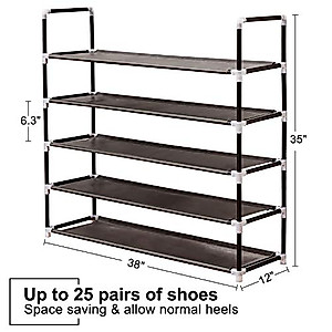 Shoe Rack, 25 Pairs, 5 Tiers Shoe Organizer, Shoe Racks for Closets, Shoe Organizer for Closet, Closet Shoe Organizer, Shoe Rack Organizer, Shoe Rack 25 Pairs, Tall Shoe Rack, 38"Lx12"Wx35"H