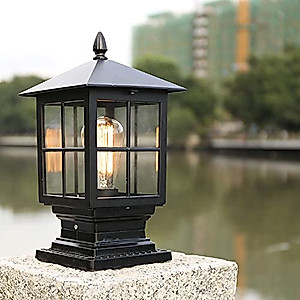 JSBDPHW European Style E27 Column Light Aluminum Pillar Lamp Outdoor Patio Fence Post Light Waterproof IP55 Glass Lampshade Villa Gate Base Landscape Light
