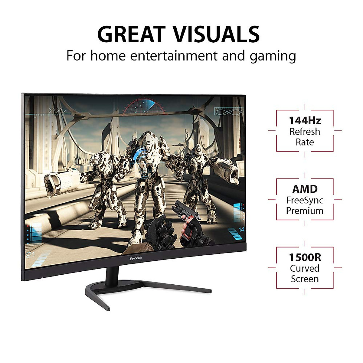 ViewSonic OMNI VX2768-2KPC-MHD 27 Inch Curved 1440p 1ms 144Hz Gaming Monitor with FreeSync Premium, Eye Care, HDMI and Display Port