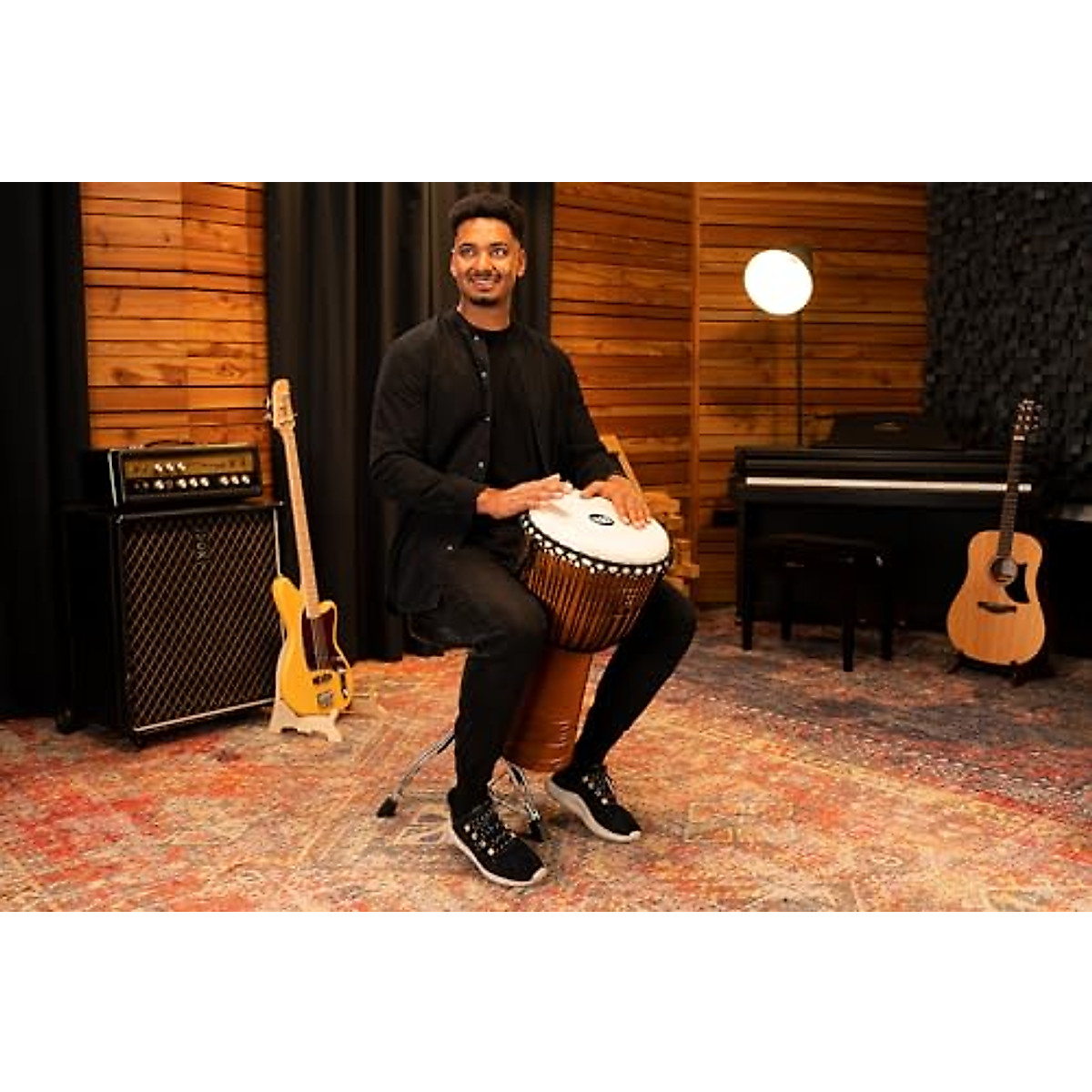 Meinl Percussion ADJ2-XL+BAG African Style Rope Tuned 13-Inch Wood Djembe with Bag, Brown