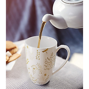 immaculife Tea Cup with Infuser and Lid Tea Mug with Lid - Teaware with Filter 16oz Halloween/Birthday Gift, Platinum Print