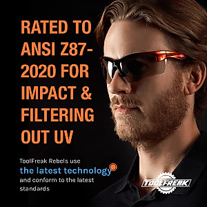 ToolFreak Rebel Safety Glasses - Light Grey - Lens Designed for Both Indoor & Outdoor Use - UV Protection, ANSI Z87-2020 Rated, Distortion-Free & Anti-Fog Coating - Hard Case & Cloth