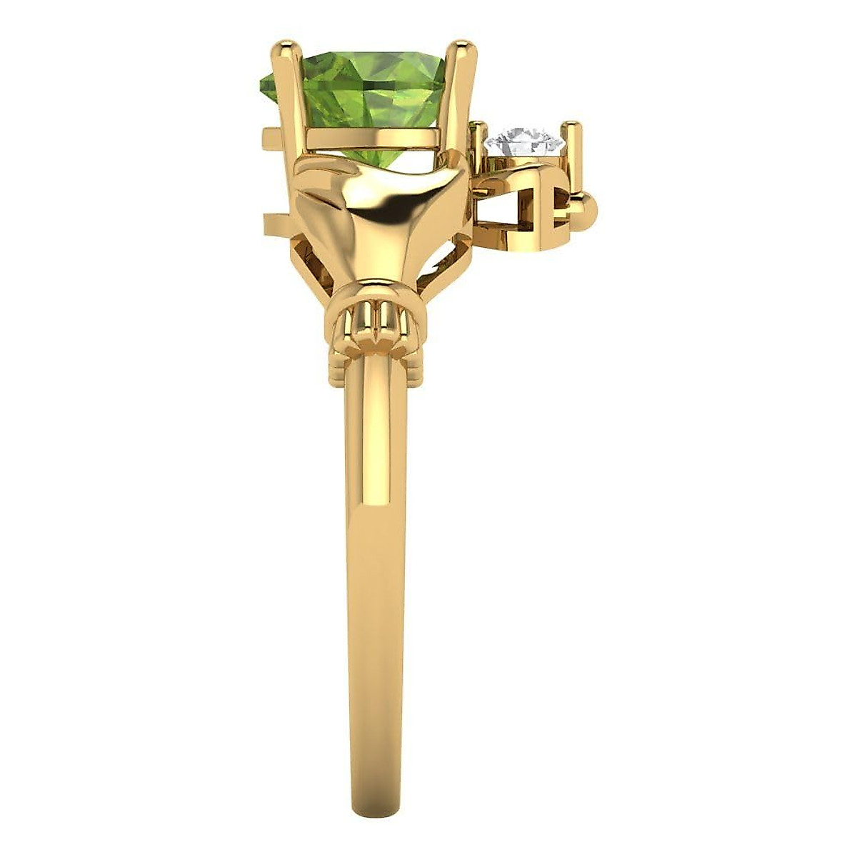 Clara Pucci 1.52ct Heart Cut Irish Celtic Claddagh Solitaire Genuine Natural Pure Green Peridot designer Modern Ring 14k Yellow Gold
