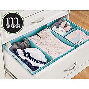 mDesign Fabric 2-Piece Drawer Organizer Bins, Kids/Baby Nursery Dresser, Closet, Shelf, Playroom Organization, Hold Clothes, Toys, Diapers, Bibs, Blankets, Turquoise Blue/White Polka Dot