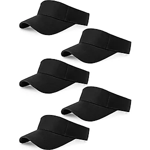 5 Pieces Sport Wear Athletic Visor Sun Visor Adjustable Cap Men Women Sun Sports Visor Hat (Black)