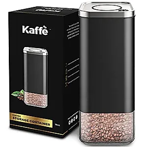 Kaffe Glass Storage Container. Coffee Canister - BPA Free Stainless Steel with Airtight Lid (16oz)