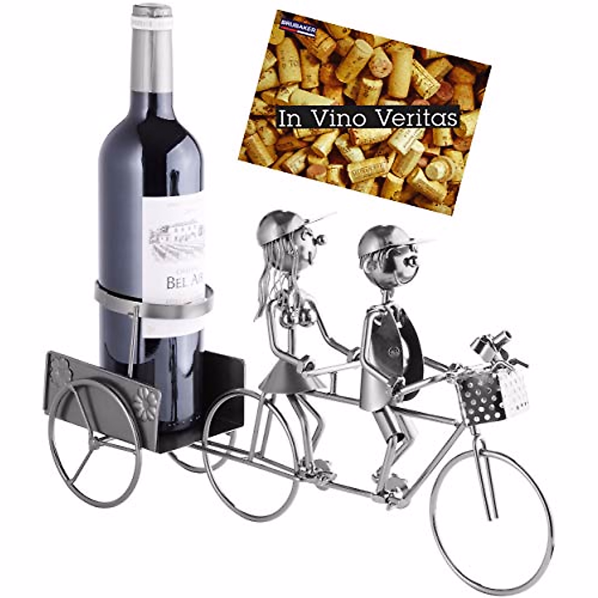 BRUBAKER Wine Bottle Holder Couple on Tandem Bicycle Metal Sculptures and Figurines Decor Wine Racks and Stands Gifts Decoration