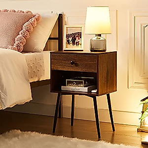 VECELO Nightstands Set of 2 Industrial 2-Tier Night Stand/Side Drawer, Wood Mid Century End Tables for Small Places, Bedrooms, Living Room, Home, Farmhouse, Rustic Brown