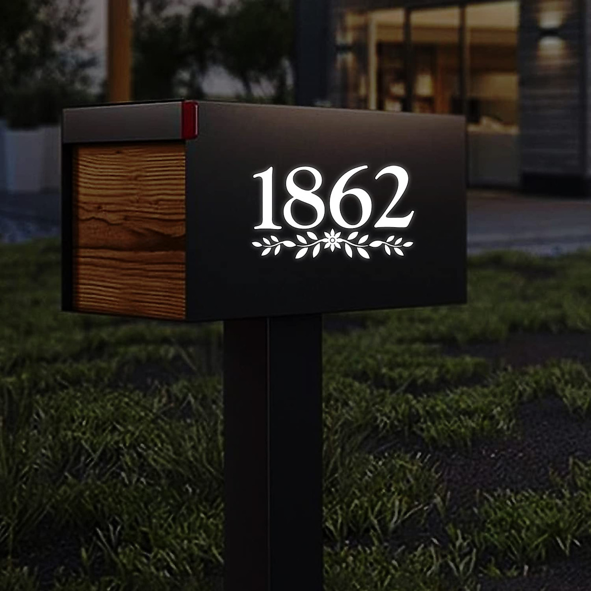 2" Reflective Mailbox Numbers Die Cut Decal Rustic Style Flowers House Number Address Sign Front Door Decal Vinyl Lettering Farmhouse Decor 4 Set, White