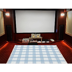 DGAIER Woven Rug Baby Blue Gingham Plaid Seamless Buffalo Check Surface Design Boho Woven Rug Patio Mat Outdoor Scandinavian Rug Minimalist Home Decor Living Room Bedroom Playroom Bathroom Rug 4x6'