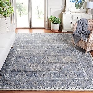 SAFAVIEH Aspen Collection Area Rug - 9' x 12', Blue & Beige, Handmade Boho Wool, Ideal for High Traffic Areas in Living Room, Bedroom (APN275M)