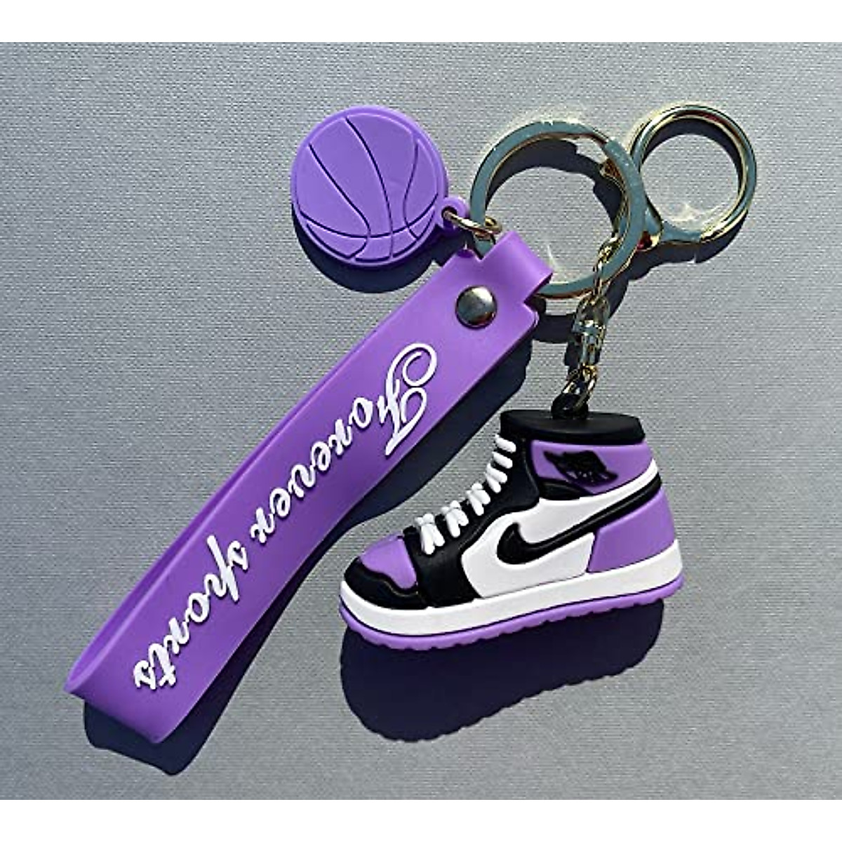 Sneaker Keychain, 3D Mini Basketball Shoe Keychains for Men Women Kids, Fashion Sports Keychains Gift for Sports Fan (KC-015-PURPLE)