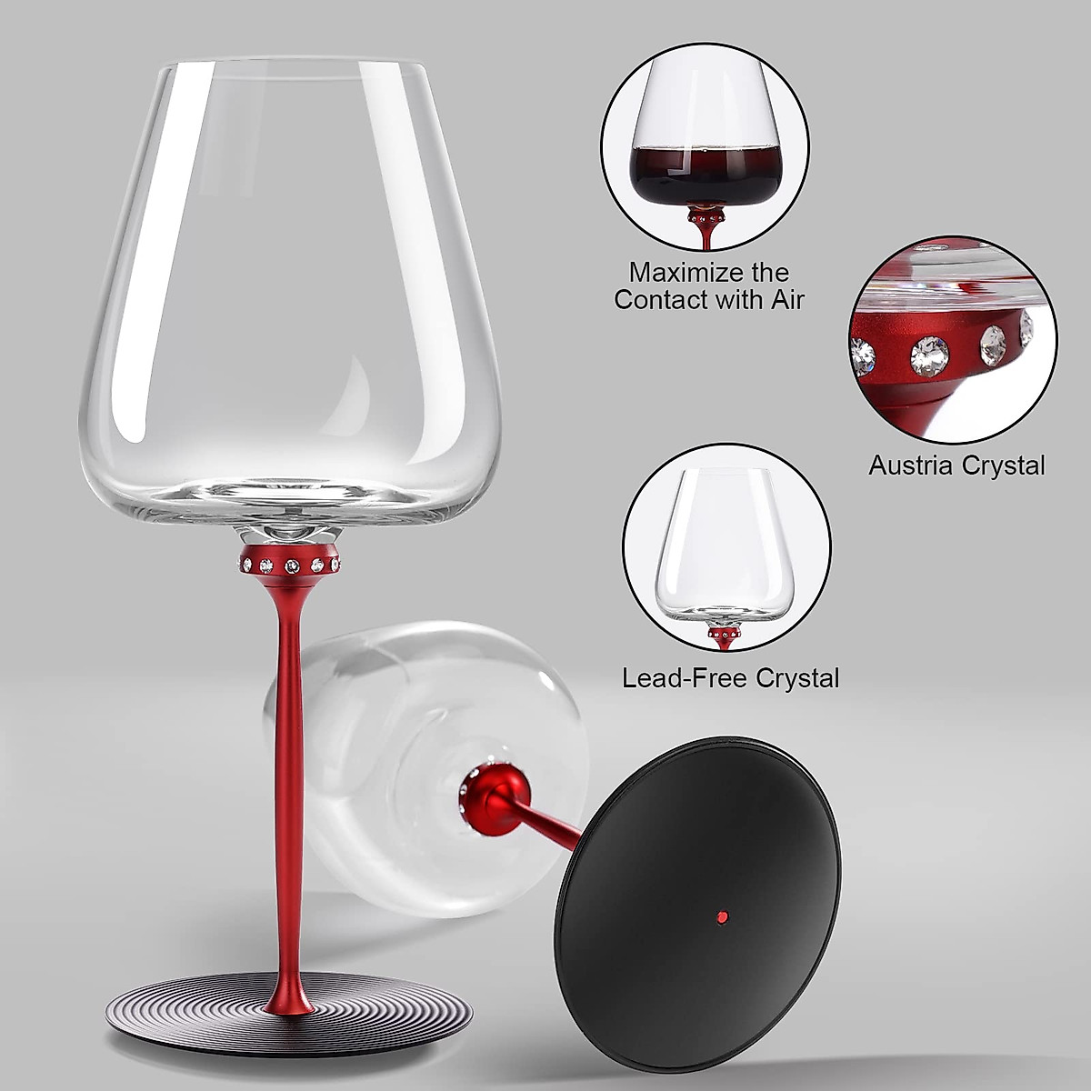 Wine Glass for Wedding, Lead-Free Crystal Glass with Austria Crystal, Non-Slip Base or Swirling Base for Decanting, 1 Piece, Safety Gift Box Package, Ideal for Weddings and Wine Lovers
