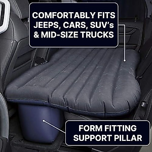 Pittman Outdoors AirBedz Inflatable PVC Rear Seat Air Mattress, Black - Mid-Size Fits Jeeps, Car, SUV’s & Mid-Size Trucks, Comes with Portable DC Air Pump