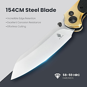 Kizer Clairvoyant EDC Pocket Knife 3.70 Inches 154CM Steel Folding Knife Tactical Survival Knife with Brass and Micarta Handle Small Hunting Knife Outdoor Tools V4626C1