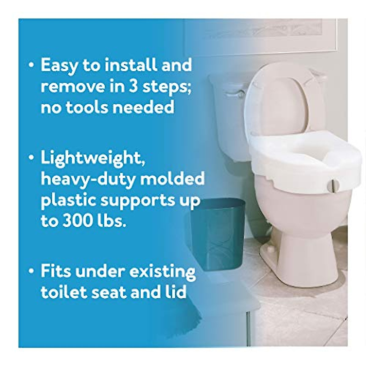 Carex E-Z Lock Raised Toilet Seat, 5 Inch Height, Toilet Seat Riser For Elderly and Handicap, Round Or Elongated Toilets, Elevated Toilet Seat and Toilet Riser For Seniors, Handicapped