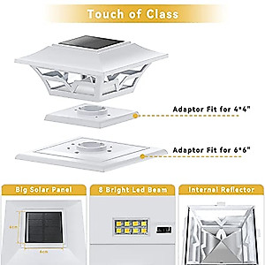 APONUO 4x4 Post Solar Lights 17 Lumens 1000mAh,Solar Post Cap Lights 2 Color Modes Fence Post Lights Solar Powered,Solar Post Lights Outdoor Waterproof for 4x4,6x6 Post Caps Wood,White,4 Pack