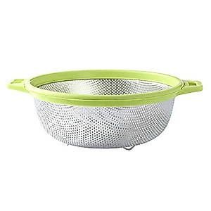 Stainless Steel Colander With Handle and Legs, Large Metal Green Strainer for Pasta, Spaghetti, Berry, Veggies, Fruits, Noodles, Salads, 5-quart 10.5” Kitchen Food Mesh Colander, Dishwasher Safe